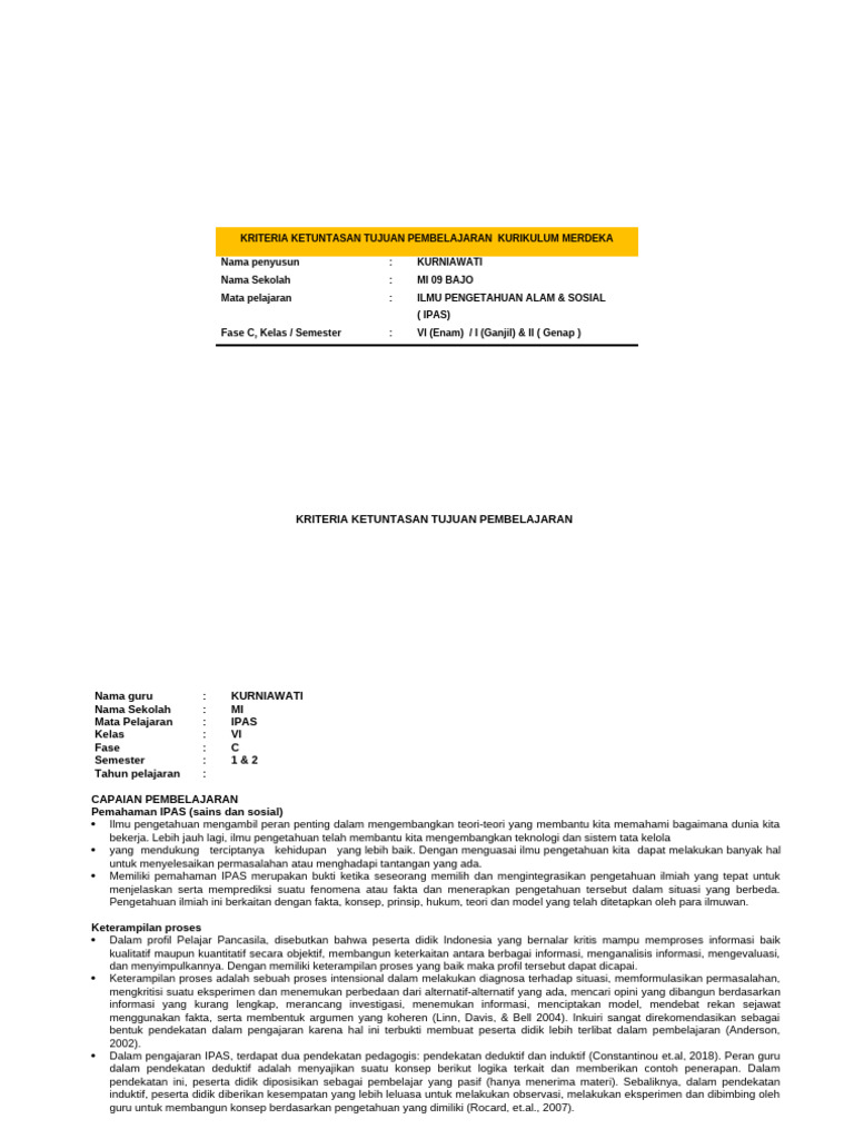 Kriteria Ketercapaian Tujuan Pembelajaran (KKTP) | PDF