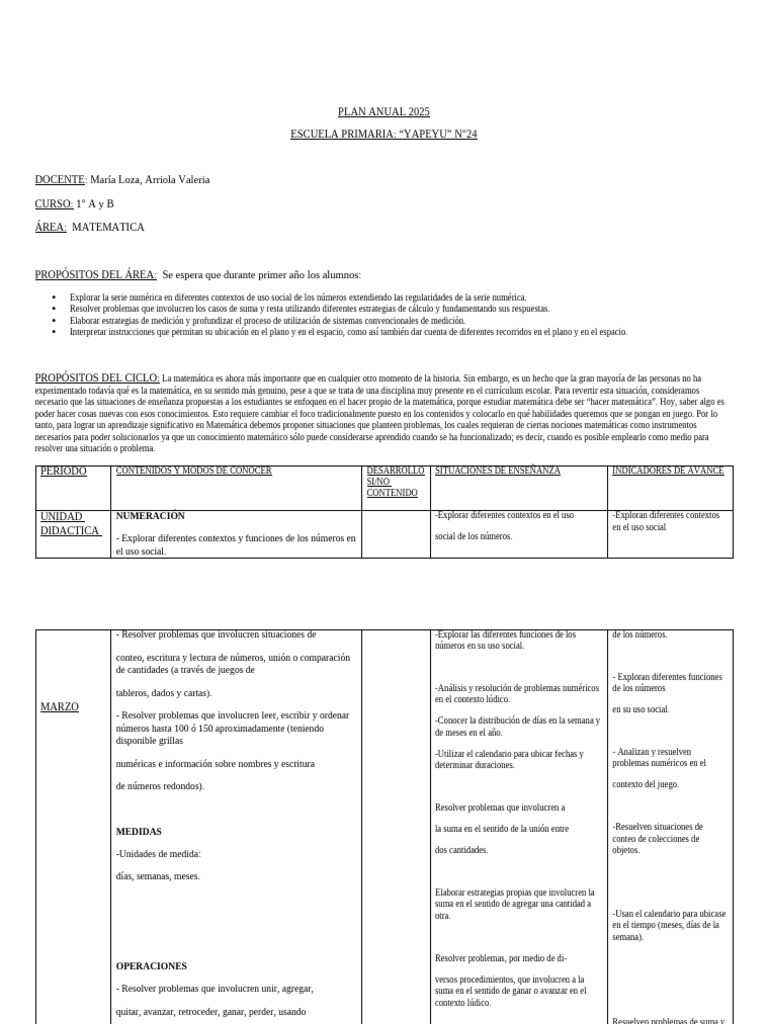 EP 24 Plan Anual 2025 MATE1 | PDF | Medición | Matemáticas