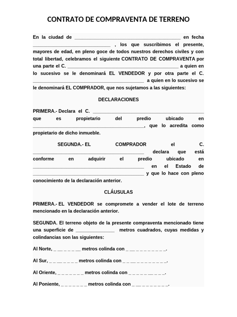Contrato de Compraventa de Terreno | PDF | Derecho privado | Consentimiento