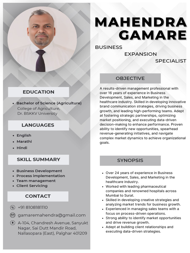 Mahendra Sir Resume - 24th Feb | PDF | Health Care | Business