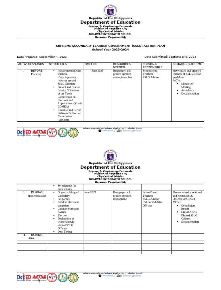 SSLG Action Plan 2023-2024 | PDF