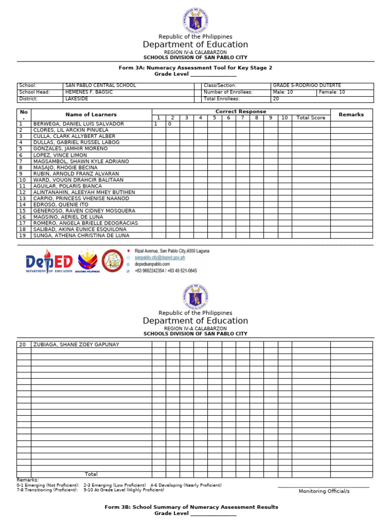 Numeracy Assessment Tool Fo KS2 Edited | PDF