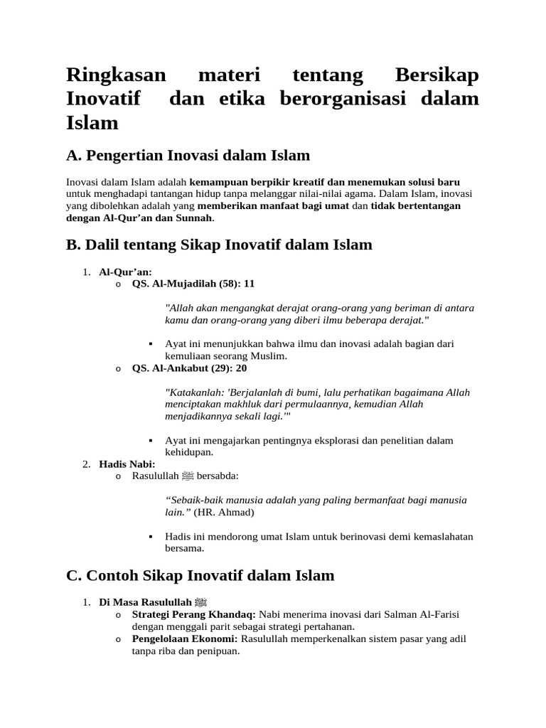 Ringkasan Materi Tentang Bersikap Inovatif Dan Etika Berorganisasi | PDF