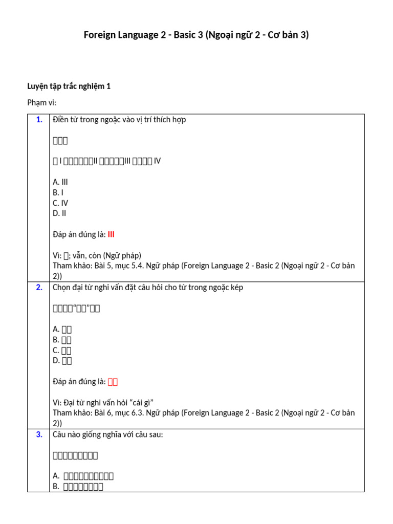Full - Notes - Foreign Language 2 - Basic 3 (Ngoại Ngữ 2 - Cơ Bản 3) | PDF