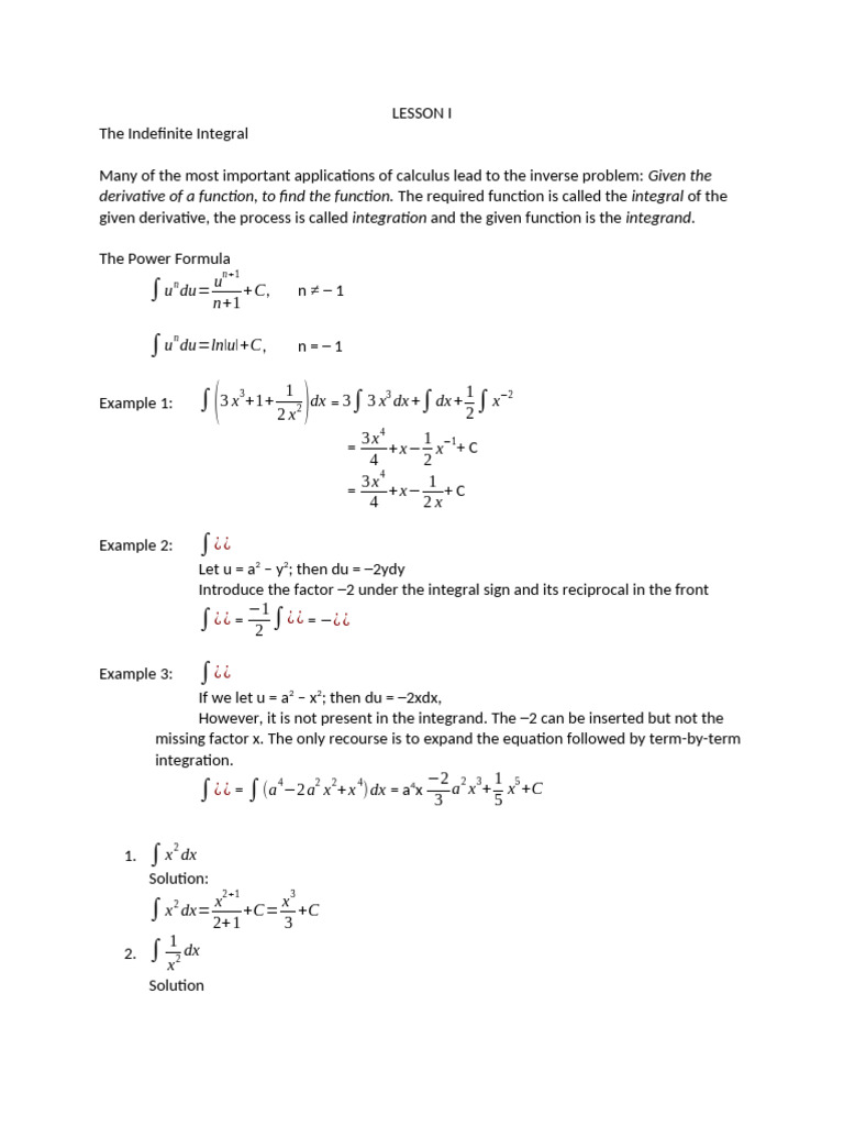 Lecture 1 Indefinite Integral | PDF | Integral | Mathematical Objects
