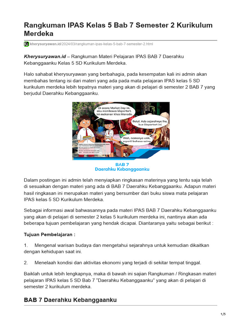 Kherysuryawan - Id-Rangkuman IPAS Kelas 5 Bab 7 Semester 2 Kurikulum Merdeka | PDF