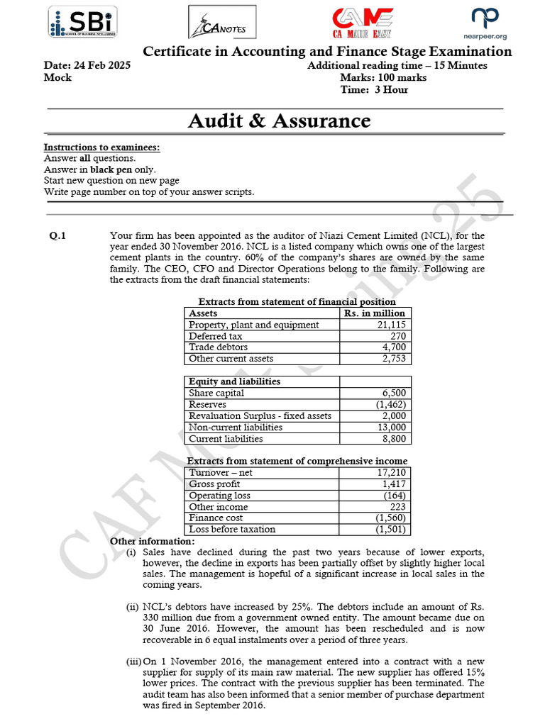 Caf-8-Aud-Spr-2025 Mock QP | PDF | Audit | Internal Audit
