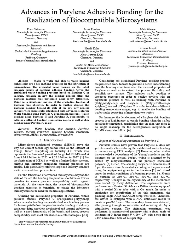 Advances in Parylene Adhesive Bonding For The Realization of ...