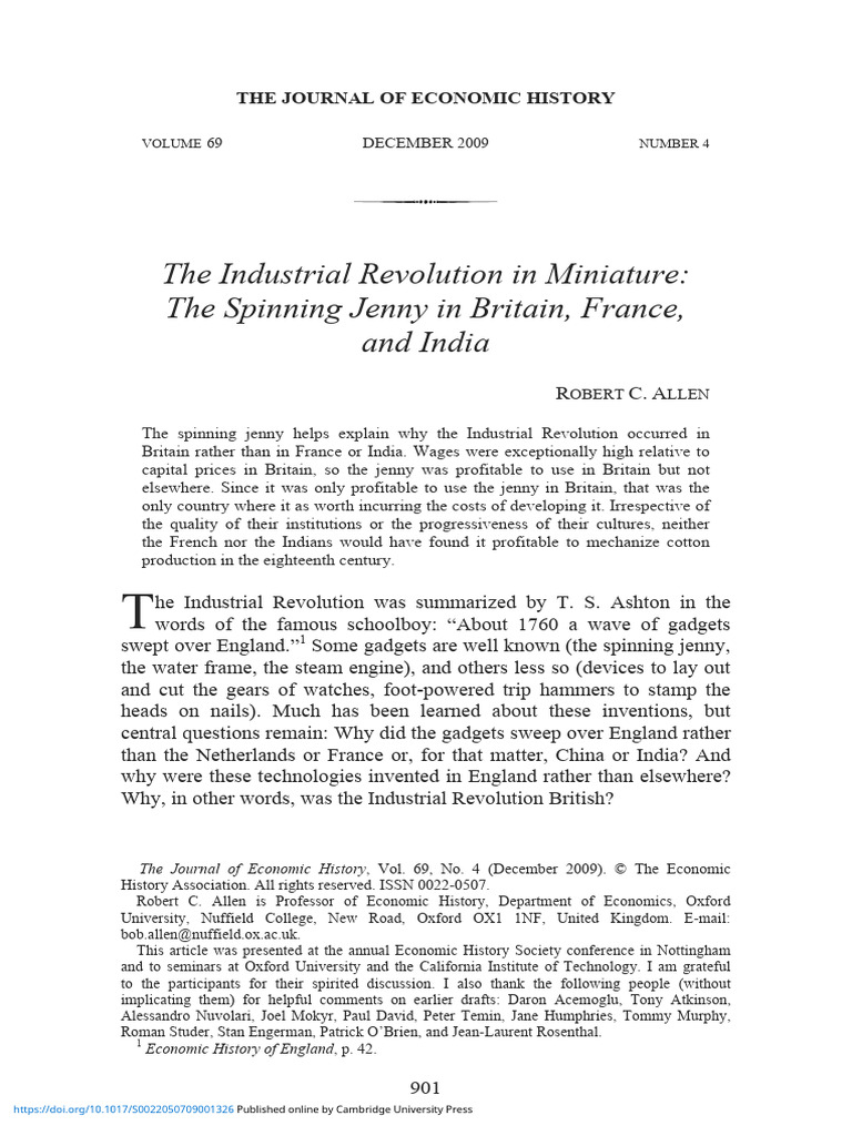 Spinning Jenny's Role in Industrial Revolution | PDF | Spindle ...