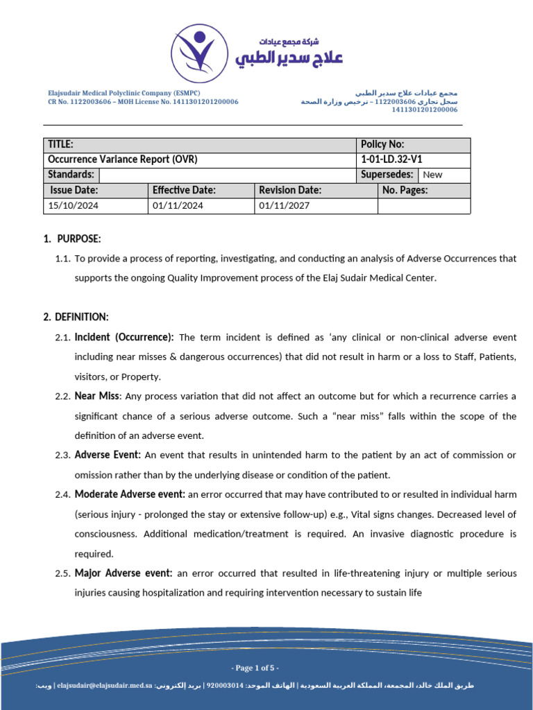 1-01-LD.32-V1 - Occurence Variance Report (OVR) | PDF | Health Care ...