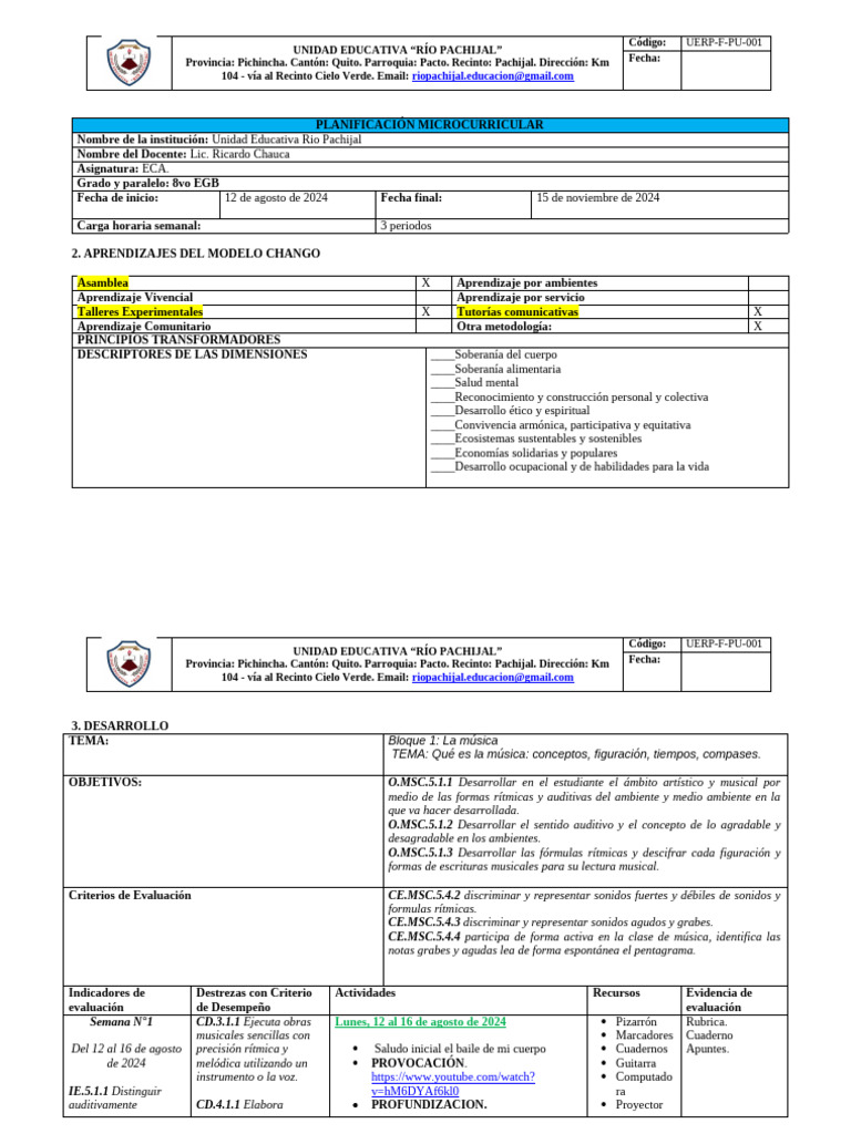 8vo - Bg-Eca Planificacion. Final - Listo. | PDF | Ritmo | Canciones