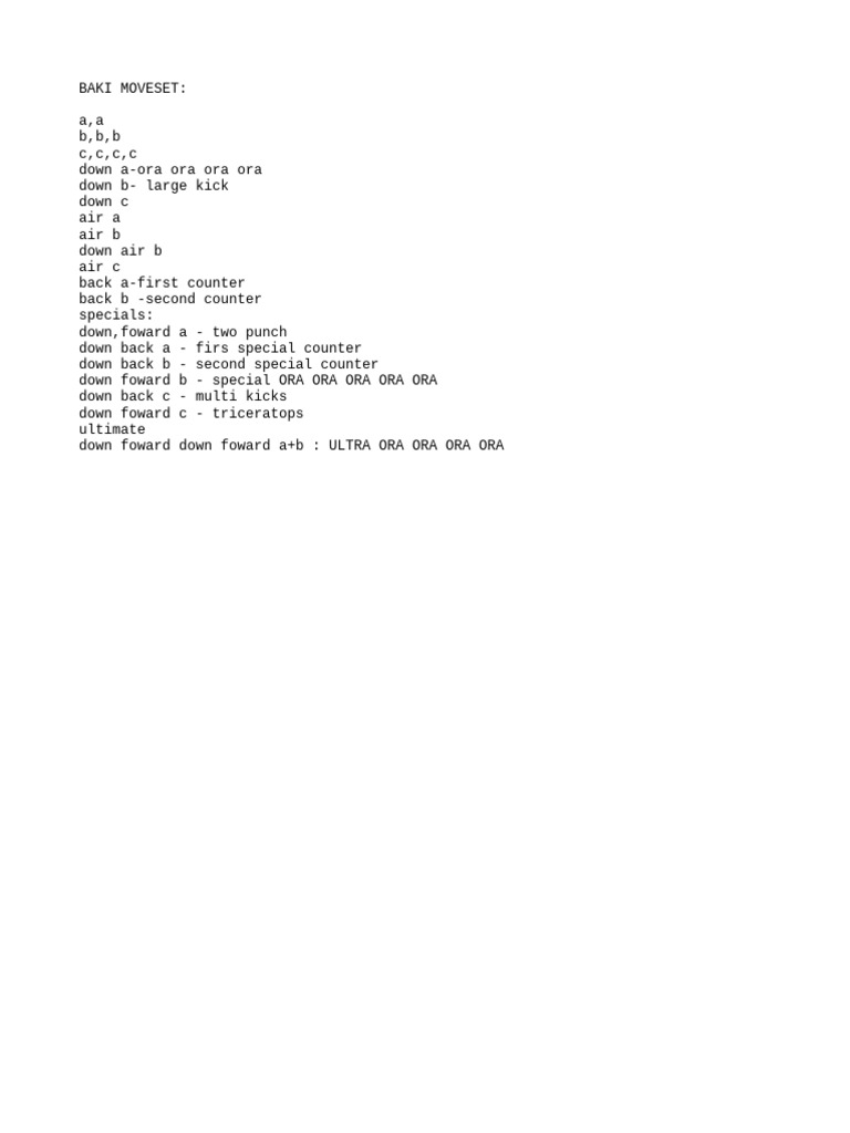 Baki Moveset Overview | PDF