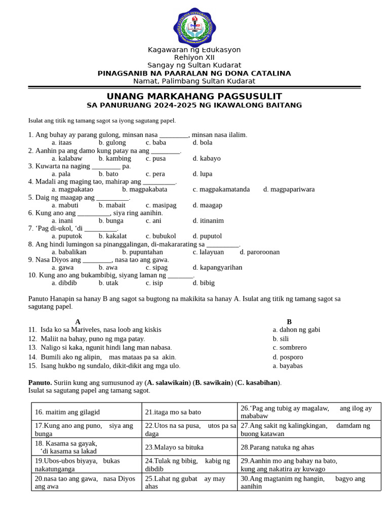 Grade 8 2nd Quarter Filipino | PDF