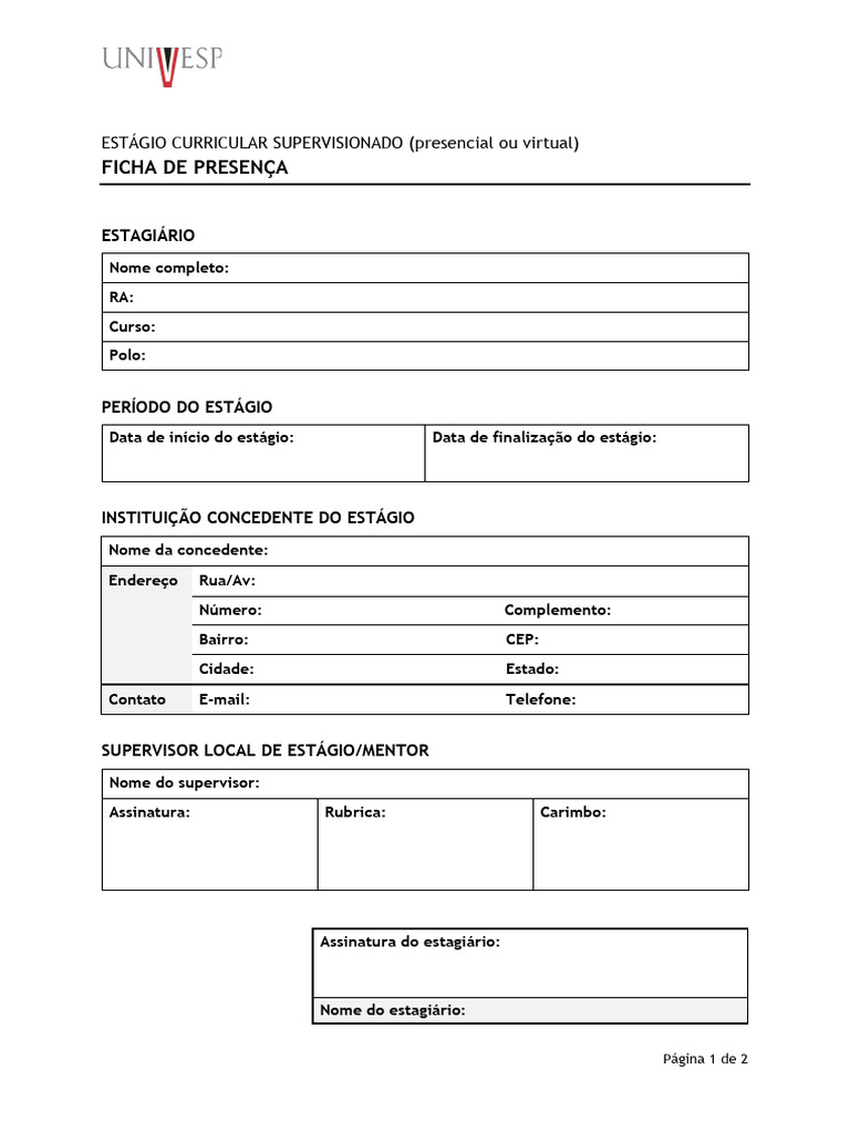 Ficha-De-Presenca Estagio Licenciaturas | PDF