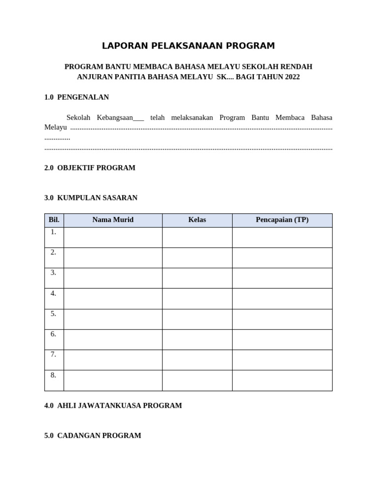 Laporan Program Bantu Membaca Sekolah Rendah 2022 | PDF