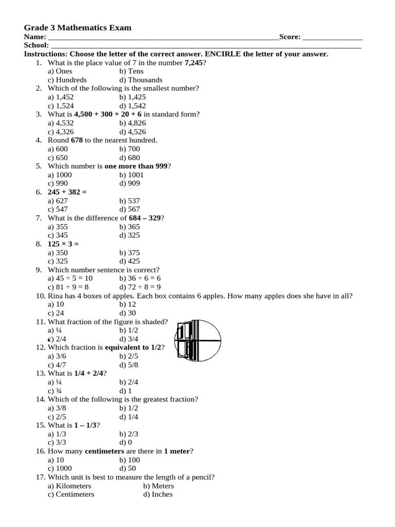 Grade 3 Mathematics Exam | PDF | Rectangle | Triangle