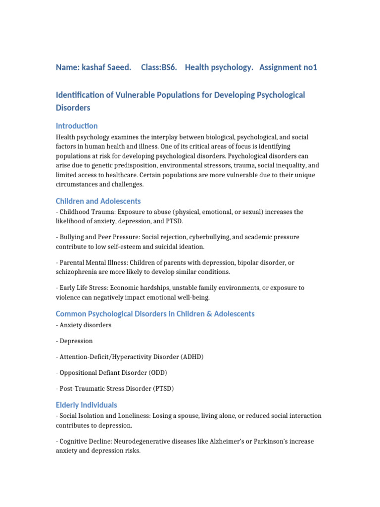 Identifying Vulnerable Populations in Health Psychology | PDF | Mental ...