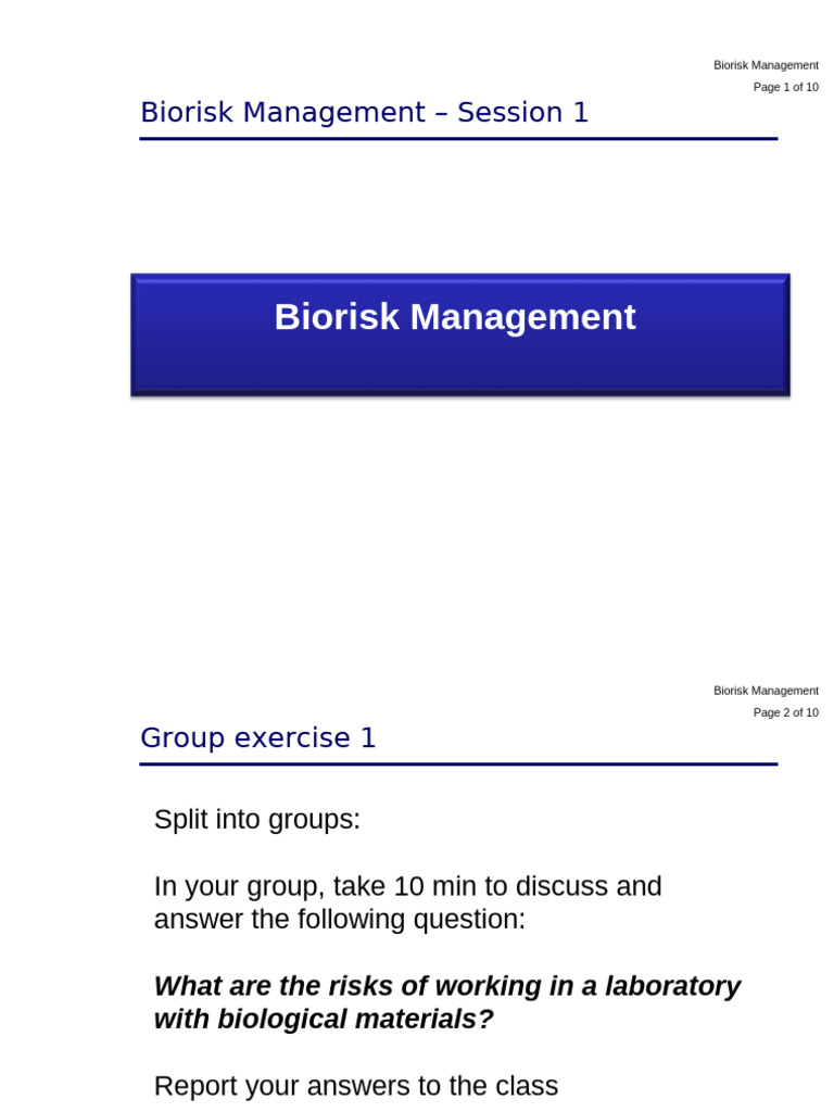 Session 1 Biorisk Management | PDF | Hazards | Safety
