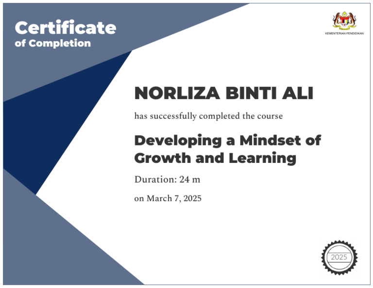 Growth Mindset Course Completion Certificate | PDF