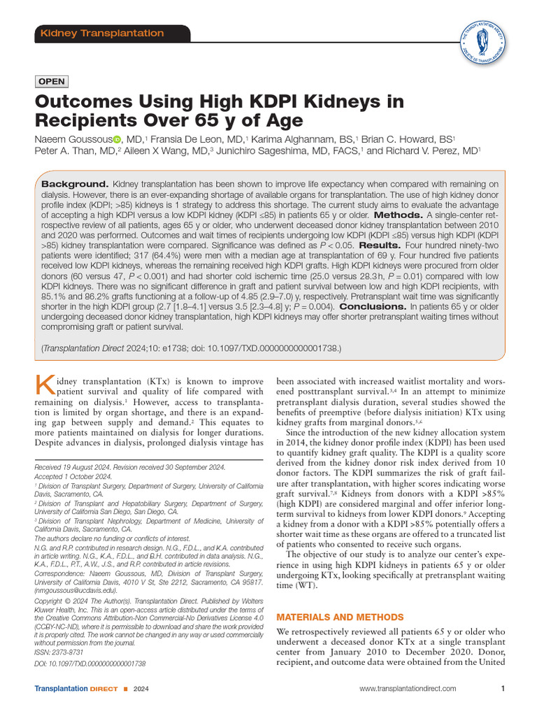 Outcomes Using High Kdpi Kidneys in Recipients.13 | PDF | Organ ...