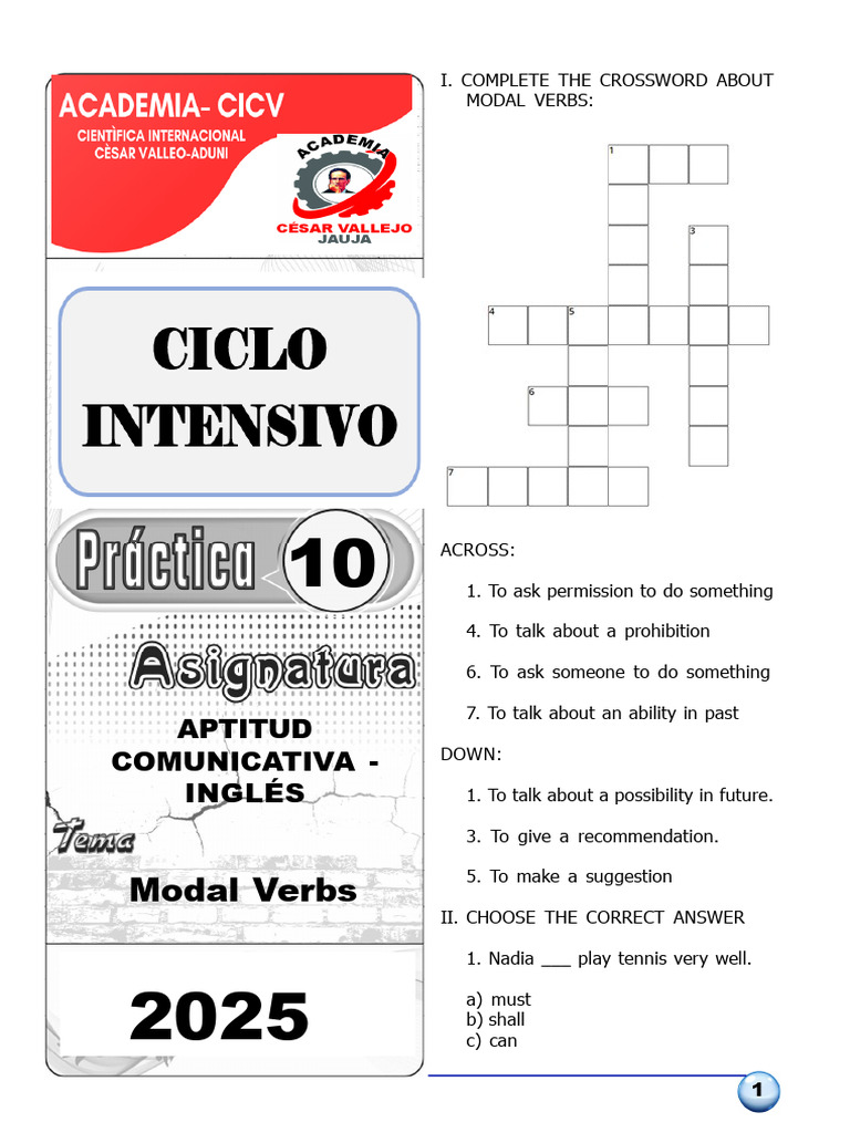 Modal Verbs Crossword and Quiz | PDF | Linguistics