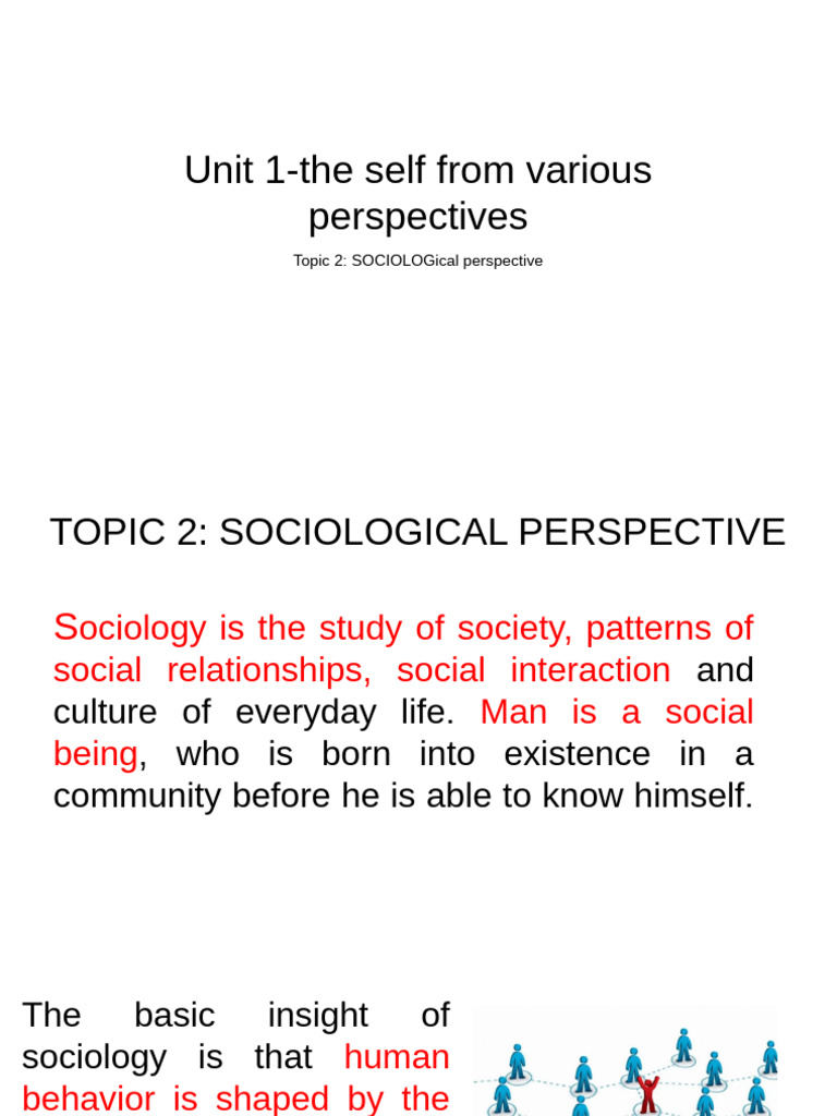 Topic 2 Sociological Perspective | PDF | Socialization | Identity (Social Science)
