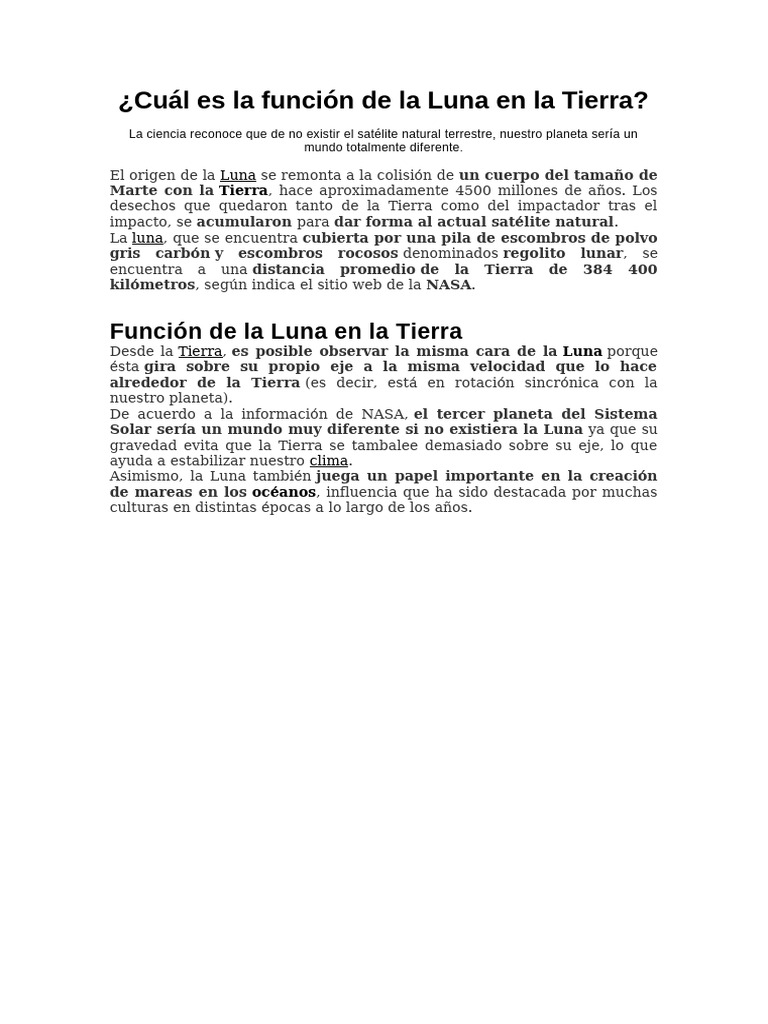 Cuál es la función de la Luna en la Tierra | PDF | Tierra | Luna