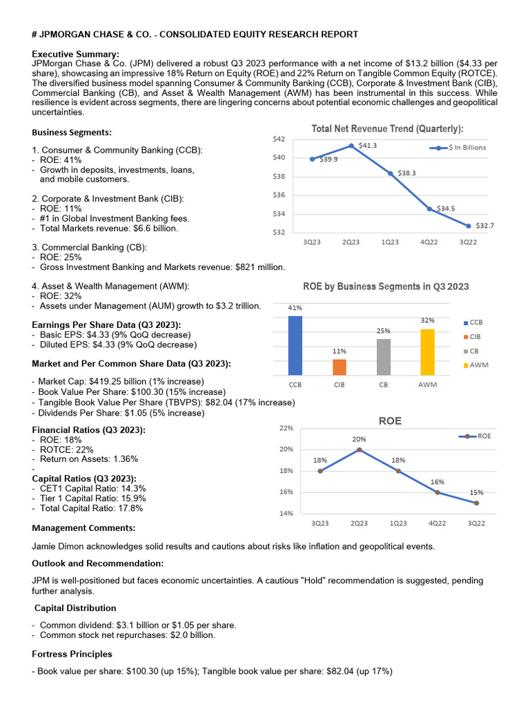 JPMorgan Chase Equity Research Report | PDF | Banks | Book Value