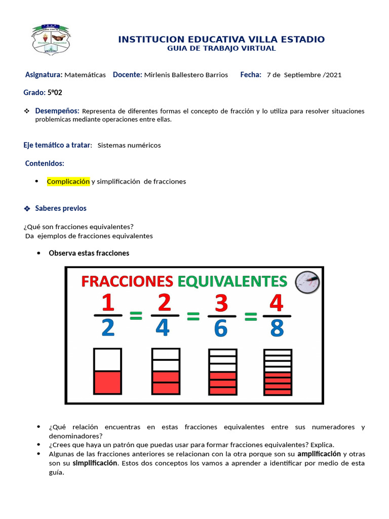Guia Amplificación y Simplificación de Fracciones | PDF