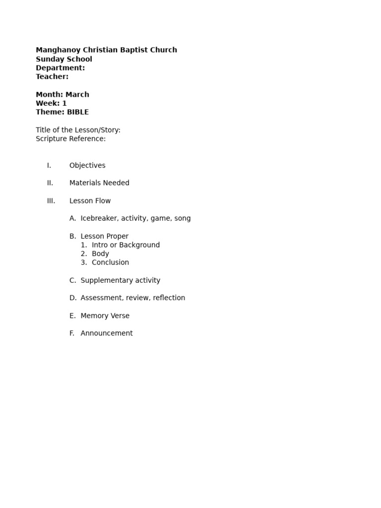 Sunday School Lesson Plan Template | PDF