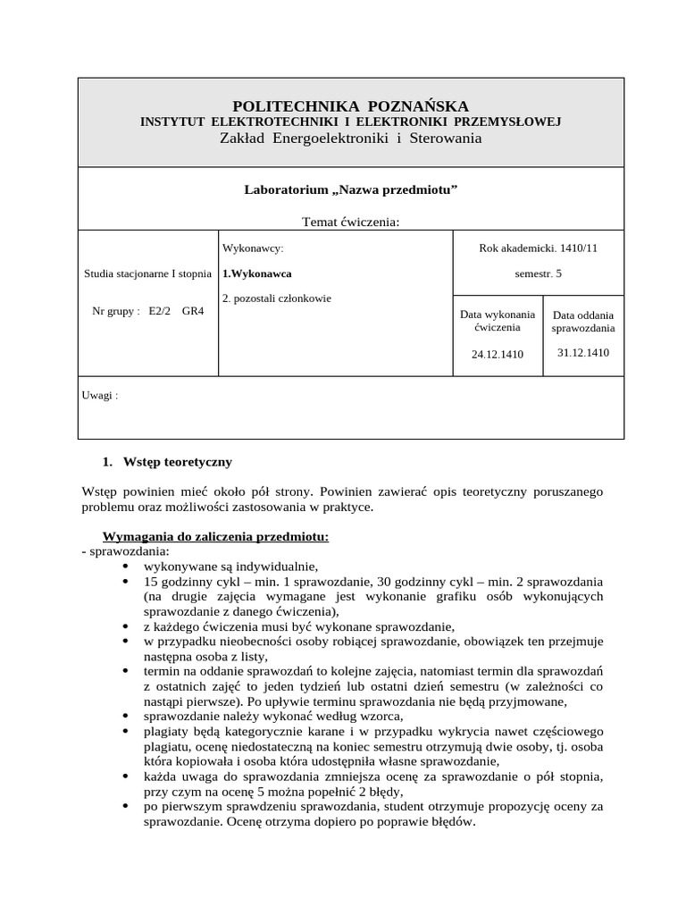 Przykladowe Sprawozdanie | PDF