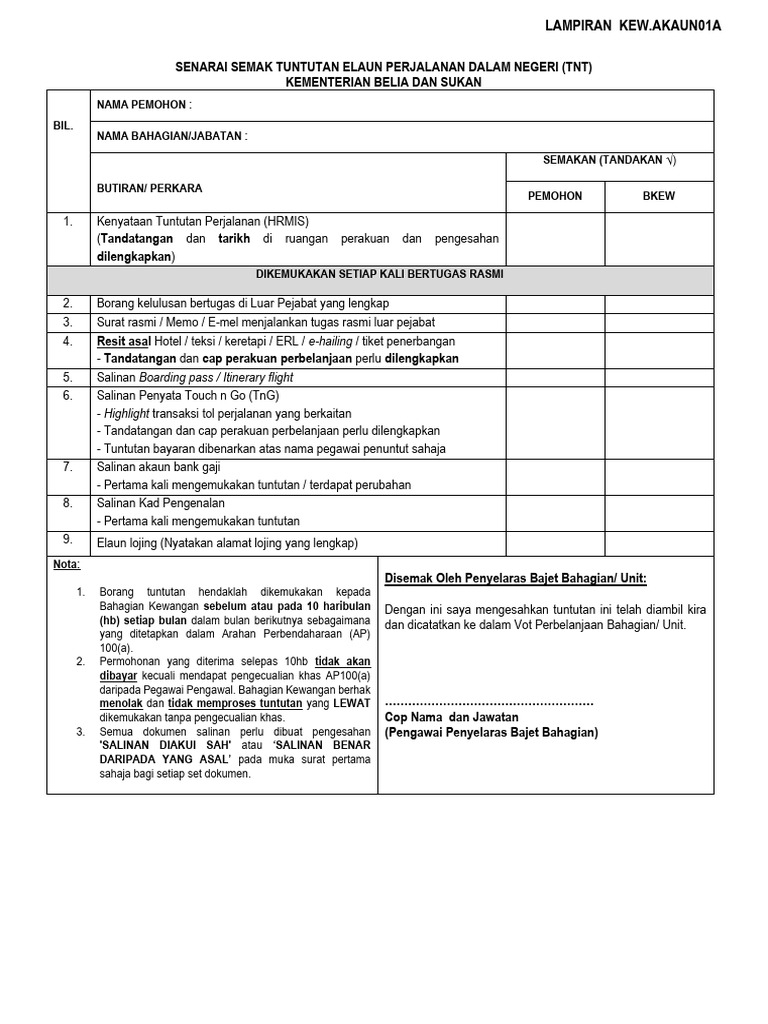 Senarai Semak TNT Dalam Negeri (TNT) | PDF