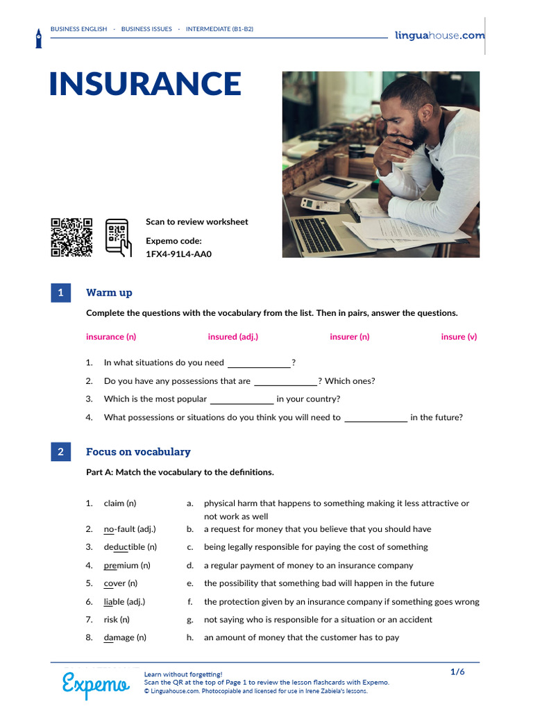 Business English: Insurance Vocabulary Guide | PDF | Insurance | Deductible