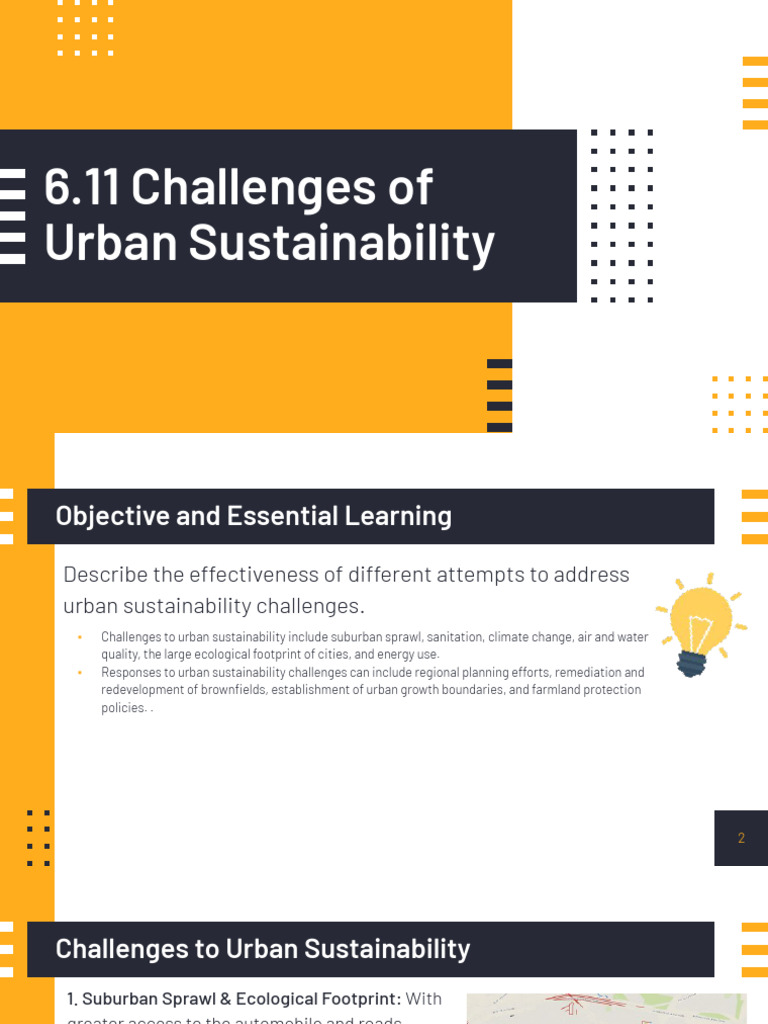 6.11 Challenges of Urban Sustainability | PDF | Sanitation | Urban Sprawl