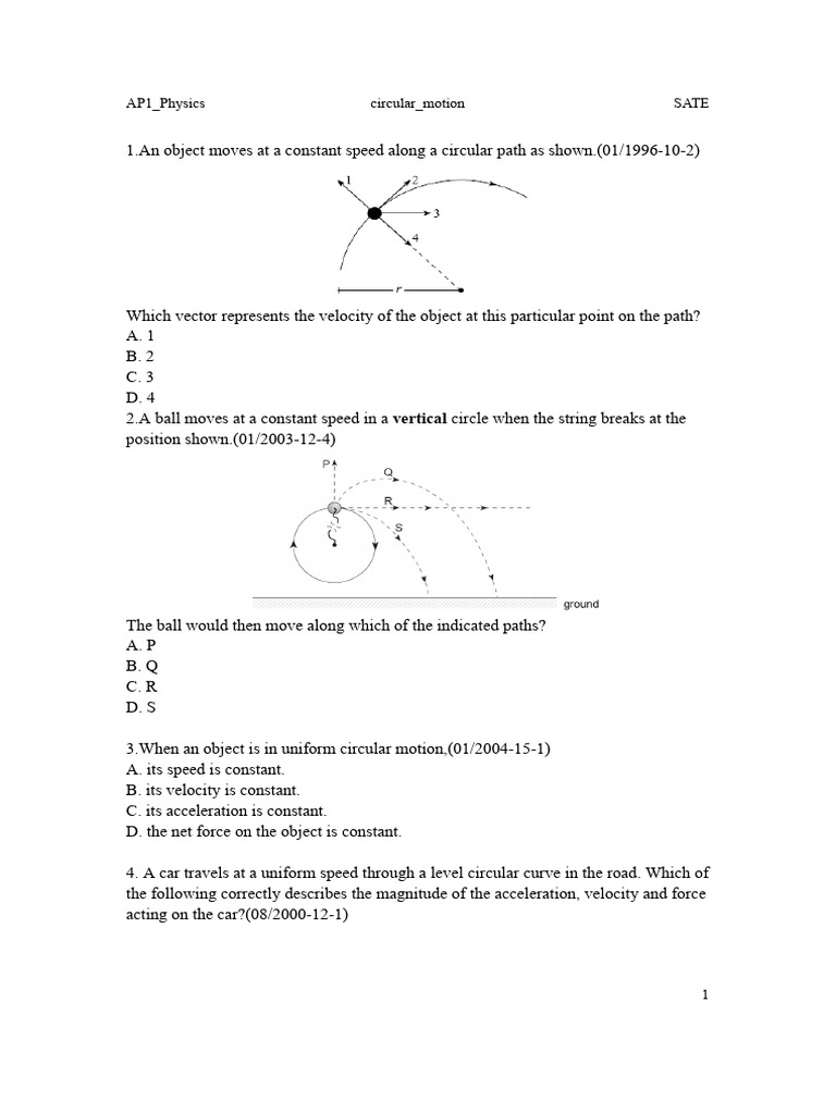 Circular Motion Physics Questions | PDF | Force | Applied And ...