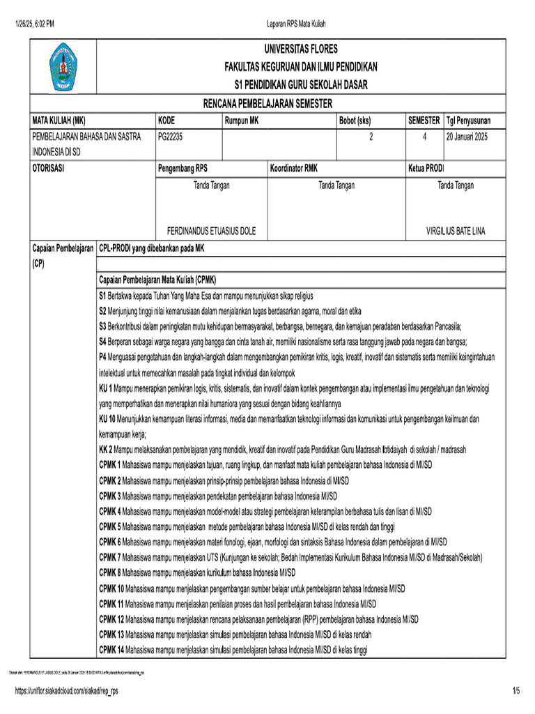 Rps Pembelajaran Bahasa | PDF
