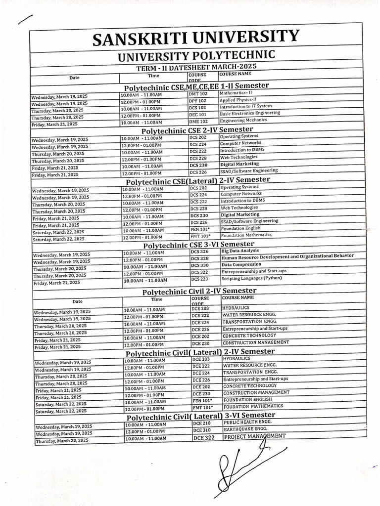 Term 2 Datesheet Pdf