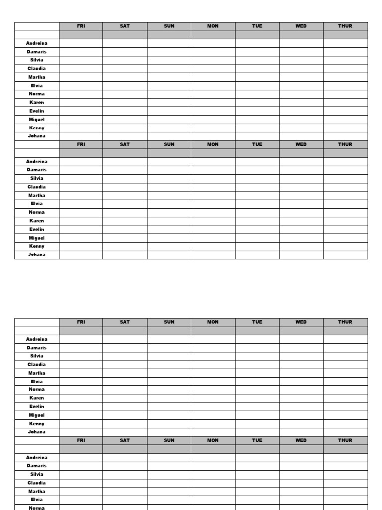 Weekly Schedule for Team Members | PDF