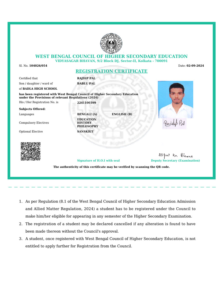Rajdip Pal Registration Certificate | PDF
