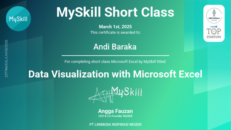 Andi Baraka E-Sertifikat SC Excel MySkill Maret 2025 | PDF