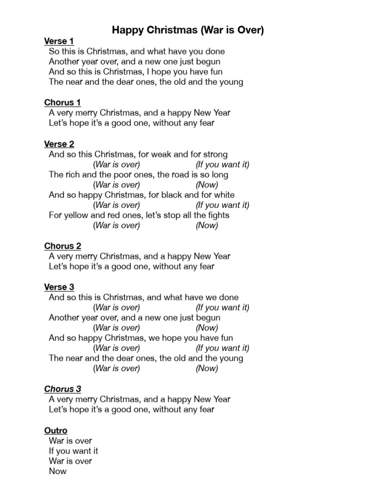 Music - Happy Christmas War Is Over Lyrics | PDF