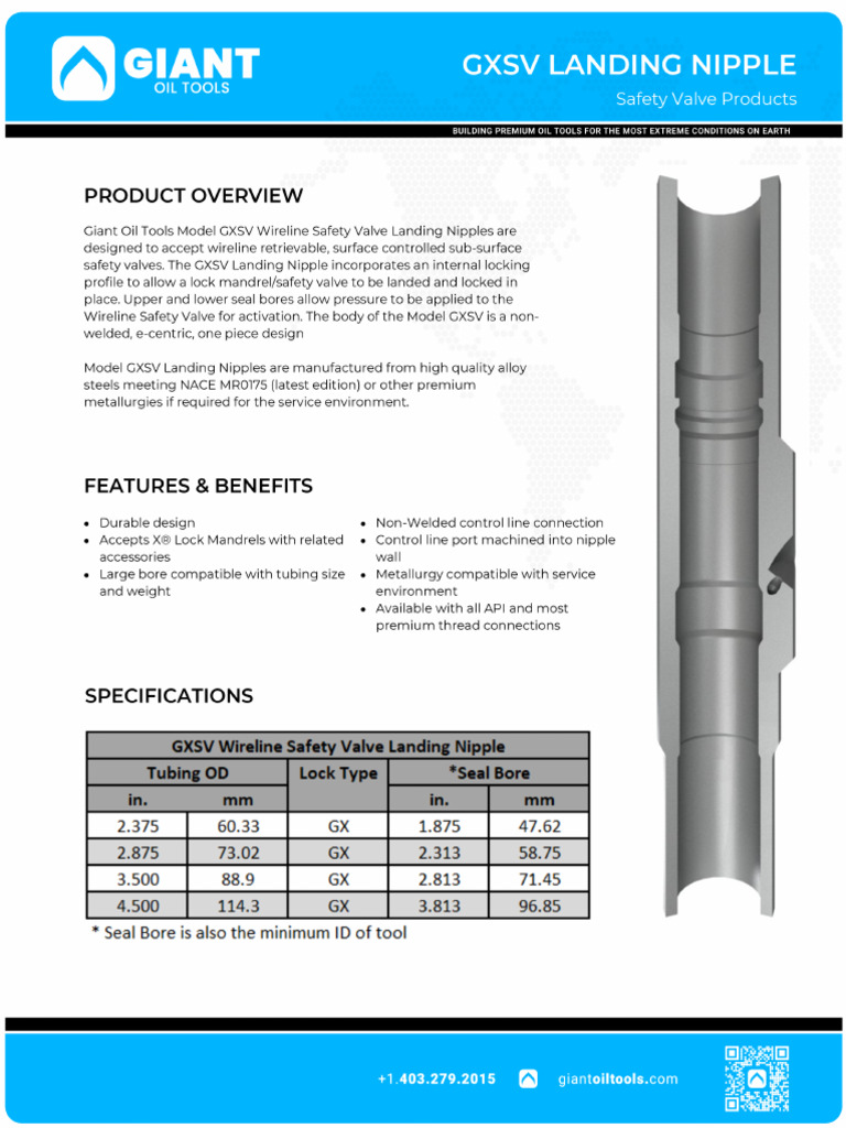 GOT Spec Sheet Safety Valve Landing Nipple 202401 | PDF