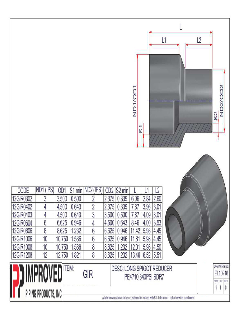 Reduccion Hdpe SDR7 Pe100 Termof. Mold | PDF