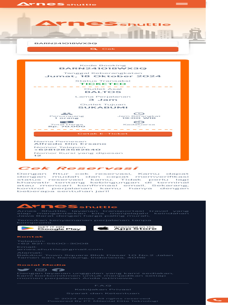 Tiket Arnes Shuttle ke Sukabumi | PDF
