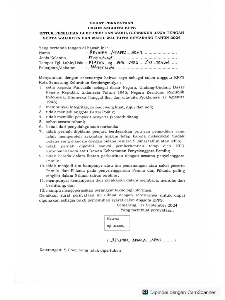 surat pernyataan kpps | PDF