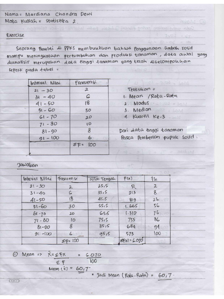 Tugas Statistika 2 Mardiana Chandra Dewi (2024052015) | PDF