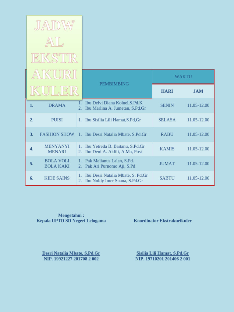 Jadwal Ekstrakurikuler | PDF