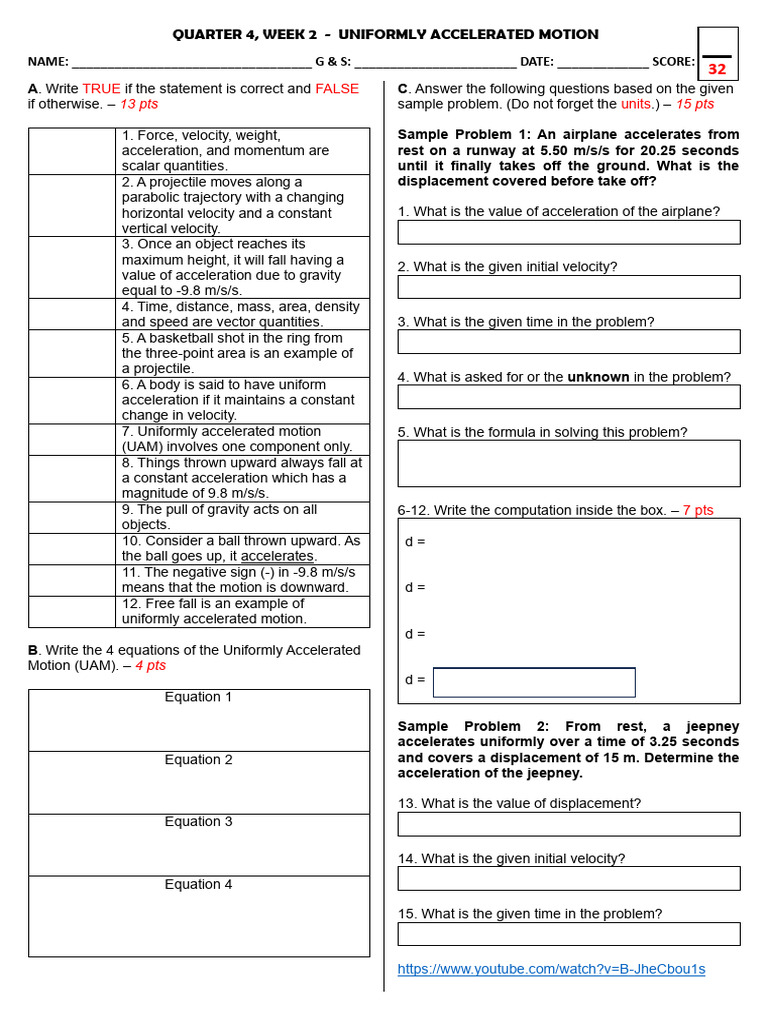 MDL Science9 Q4 W2 UNIFORMLY ACCELERATED MOTION | PDF | Acceleration | Velocity