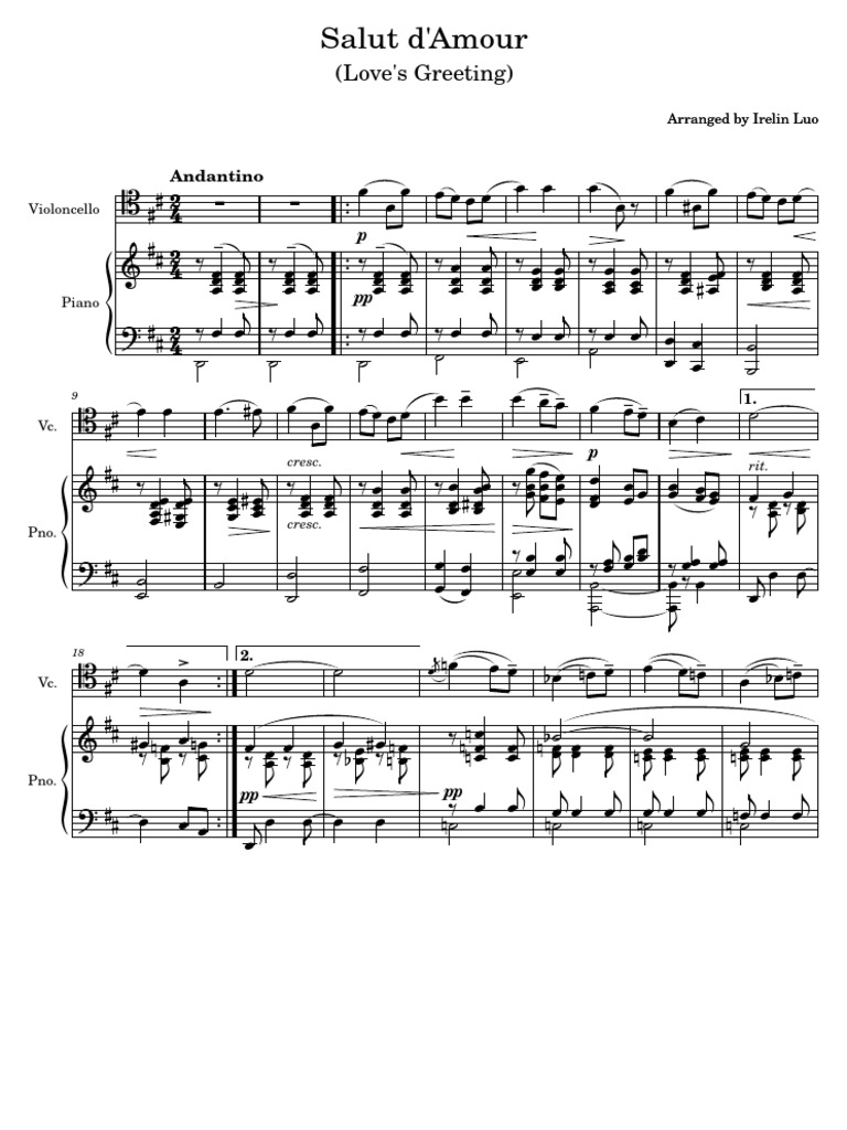 Salut d'Amour for Cello and Piano | PDF | Musical Forms | Musical ...