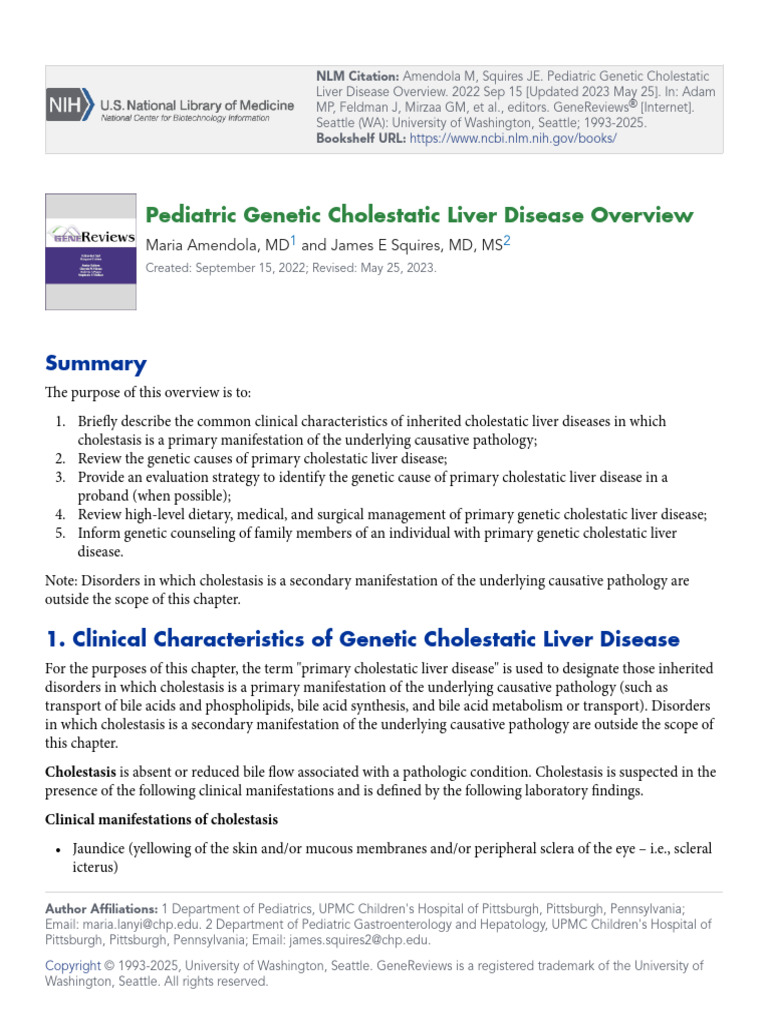 Pediatric Genetic Cholestatic Liver Disease Overview | PDF | Cirrhosis ...
